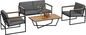 Zahradní nábytek Outsunny pro 4 osoby - Odolný balkonový set s 2 místnou pohovkou, 2 židlemi, polstrováním a stolkem - Venku ideální sedací souprava p