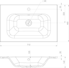 Sapho Sidra 71 x 46 cm umyvadlo s otvorem pro baterii litý mramor černá mat SD071B