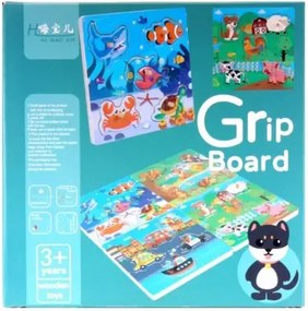 Dřevěné vkládací puzzle na desce s úchyty / Vkládací puzzle / 5 dílků