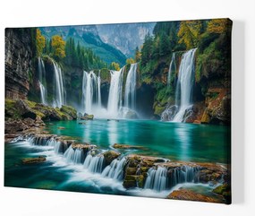 Obraz na plátně - Malé velké vodopády v podzimních horách FeelHappy.cz Velikost obrazu: 120 x 80 cm