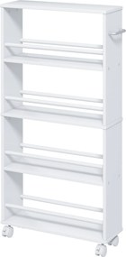 HOMCOM Servírovací vozík se 4 úrovněmi - Kuchyňský vozík na kolečkách s rukojetí a brzdami - Úzký kuchyňský regál pro kuchyni, kancelář a koupelnu, B…
