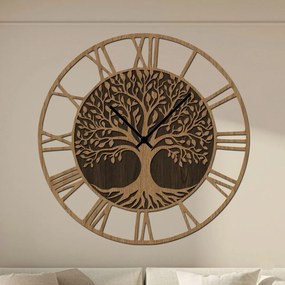 dřevo života Nástěnné hodiny STROM Zvolte barvu dekoru: Horský dub-Wenge, Zvolte velikost hodin (cm): 35x35, Barva ručiček: Černé