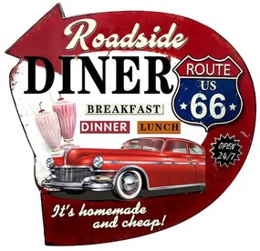 Nástěnná kovová cedule Diner Route 66 – 56x1x54 cm