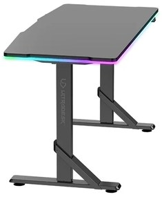 Herní stůl ULTRADESK IRON  - 132 cm, nastavitelná výška podsvícený, černý