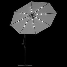 Závěsný slunečník s kovovou tyčí a LED světlem pískový 300 cm - Default Title