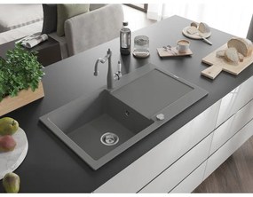 Mexen Leo, 1-komorový granitový dřez 900x500x190 mm a dřezová baterie Carla, šedá, 6501-71-670700-71