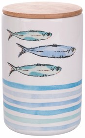 VILLA D’ESTE HOME TIVOLI Designová dóza s bambusovým víkem Paranza, keramika, bíla/modrá, dekor ryby, 870 ml