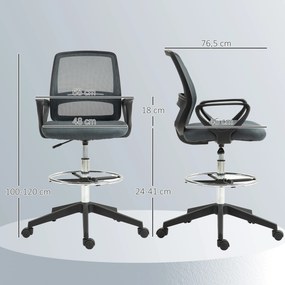 Vinsetto Kancelářská židle ergonomická židle ke stolu s područky a nastavitelným opěrným kroužkem, síťovina šedá