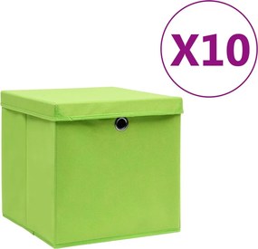 vidaXL Úložné boxy 10 ks netkaná textilie 28 x 28 x 28 cm [325218] Barva: zelené s víky