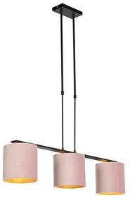Závěsná lampa s velurovými odstíny růžové se zlatem 20cm - Combi 3 Deluxe