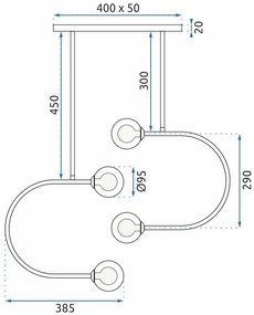 Toolight Skleněné koule závěsná lampa APP639-4CP zlatá