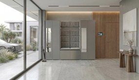 Předsíňová stěna Trinity 10 s čalouněnými panely, 280 cm, grafit/ tmavě hnědá