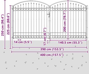 Plotová brána ASSEN dvoukřídlé dveře s klenutým vrškem ocel 400 x 200 cm 143096