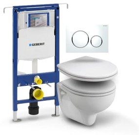 Závěsný WC set Geberit Duofix speciál (modul, tlačítko Sigma 20 bílá/chrom, Rekord klozet, Rekord sedátko) C4E