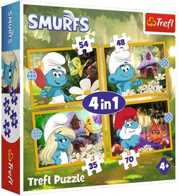 TREFL PUZZLE 4v1 Život ve Šmoulí vesnici 29x21cm 35-70 dílků skládačka tr34664