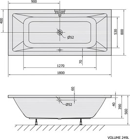 Polysan KRYSTA obdélníková vana 180 x 80 x 39 cm bílá mat 71710.11