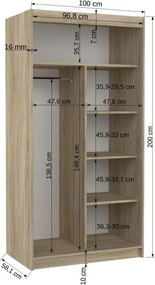 ADRK Furniture Posuvná skříň se zrcadlem BAROS 100 ADRK-SW-BAR-SW-100