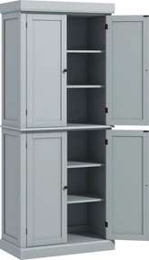 HOMCOM Kuchyňský Skříňový Buffet Skladovací Skříň Moderní Styl s Nastavitelnými Policemi pro Jídelnu a Obývací Pokoj, 76 x 40,5 x 184 cm, Šedá