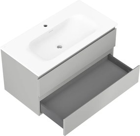 Mexen Orio, koupelnová skříňka 90 cm s umyvadlem Vela, 2 zásuvky, šedá matná/bílá matná, 91A10-09047-2-BFF62-W23M01