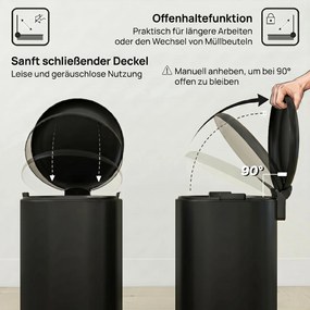 Koš na odpadky 30 l Pedálový koš na odpadky Koš na odpadky s víkem Pedálový vnitřní koš, funkce Soft-close 36 x 30 x 63,5 cm, černý