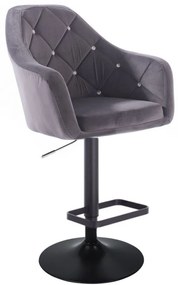 LuxuryForm DESIGN Barová židle ROMA VELUR na černé kulaté podstavě - tmavě šedá