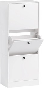 HOMCOM Botník se 3 skládacími dvířky, botník s nastavitelným děličem, štíhlý botník pro 12 párů bot 47 x 28 x 115 cm, bílý