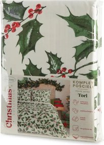 Vánoční povlečení 160x200 Tori bílá zelené listy mikrovlákno Eurofirany Św 24