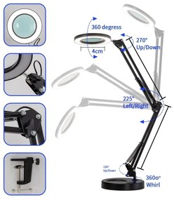 Brilagi - LED Stmívatelná stolní lampa s lupou LED/12W/5V 3000/4200/6000K černá