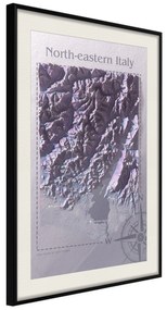 Artgeist Raised Relief Map: North-Eastern Italy Velikosti (šířkaxvýška): 40x60, Finální vzhled: Černý rám s paspartou