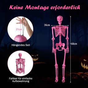 Costway 160 CM Halloweenská kostra polohovatelná kostra v životní velikosti