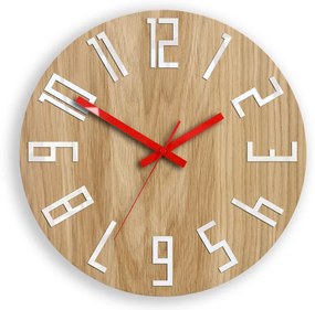 M.Clock Unikátní nástěnné dřevěné dubové hodiny 33,5cm různé barvy Barva: Červená
