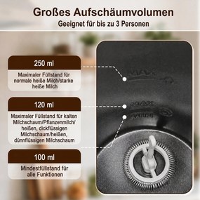 Costway Elektrický napěňovač mléka 6 v 1, objem 250 ml