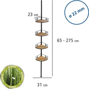 Teleskopická sprchová police DOLCEDO, z bambusu a nerezové oceli, 31 x 65-275 x 23 cm, černá, Wenko