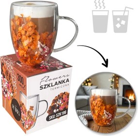 Flamenco Mystique Termosklenice s květinami uvnitř, gypsofila, hortenzie, oranžovo-růžová 300 ml 1 ks SZK196