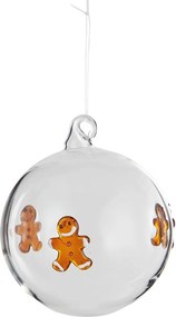 HANG ON Skleněná koule perníkový panáček 8 cm - čirá