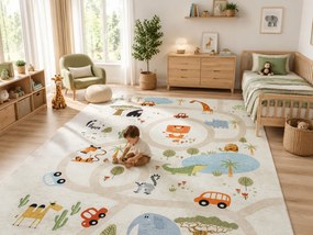 Dywany Łuszczów, Dětský kusový koberec Bambino 1165 Zoo, 80x150, vícebarevná, dětský pokoj