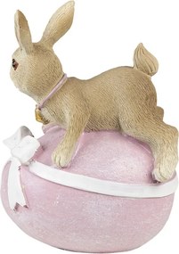 Dekorace králíček na růžovém vajíčku s mašlí - 8*6*12 cm