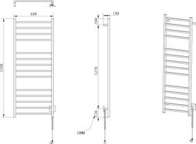 Sapho Sapho, ESKINADO elektrický sušák ručníků, hranatý, 600x1500 mm, 130 W, leštěná nerez, ER450V