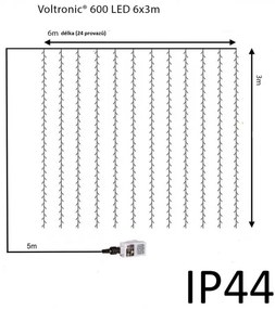 VOLTRONIC 68204 Vánoční světelný závěs - 6 x 3 m, 600 LED, barevný