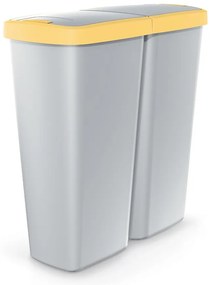 Odpadkový koš DUO šedý, 50 l, žlutá / šedá