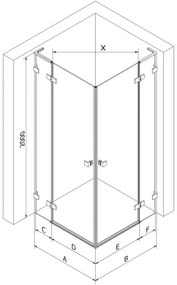Mexen Lunar, L Duo výklopný sprchový kout 90 x 90 cm, 8mm čiré sklo, profil měděná matná, 834L-090L-090P-65-00