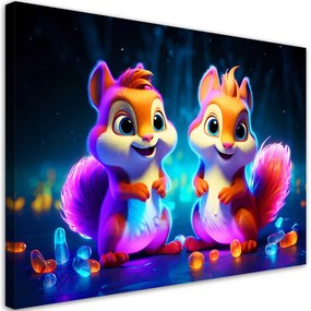 Obraz na plátně, Neonové kreslené veverky - 60x40 cm