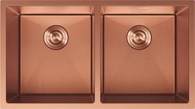 Mexen Binox, 2-komorový nerezový dřez 800 x 450 mm, broušená měď, vzor voština, 6421802000-65HC
