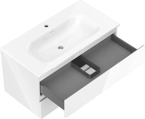 Mexen Orio, koupelnová skříňka 90 cm s umyvadlem Vela, 2 zásuvky, bílá lesklá, 91A10-09047-2-BFF00-W23M00