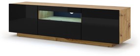 TV stolek/skříňka Aurinko 150 (dub artisan + lesklá černá) (s osvětlením). 1083425