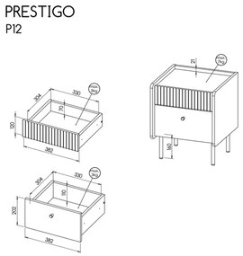 Noční stolek PRESTIGO P12 Dolmar 42/49,9/40