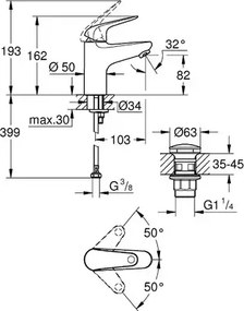 Grohe - Umyvadlová baterie, s výpustí Push-Open, chrom