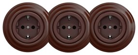 Kliklap - Trojitá retro zásuvka domovní s rámečkem SCHUKO 230V hnědá KA0036+2xKA0035+3xKA0109