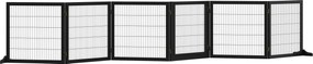 PawHut Dřevěná Bezpečnostní Brána pro Psy, Nastavitelná Pet Gate s Nohy 432 x 70 cm, Sklopná Brána do Schodů, 6 Panelů, Černá | Aosom