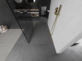 Mexen Kioto, sprchová zástěna Walk-In 110 x 200 cm, 8mm sklo černý vzor, ​​zlatý matný profil, 800-110-002-55-77
